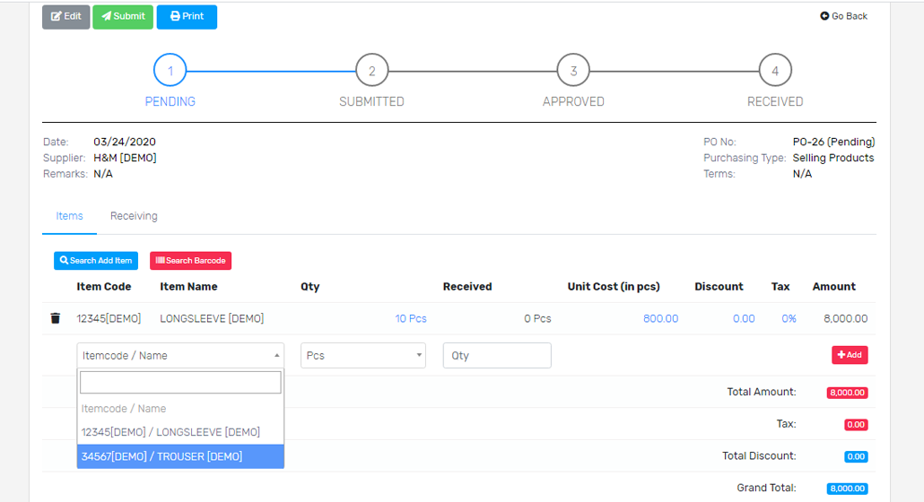 Orders to Purchase | System SIA Help Center