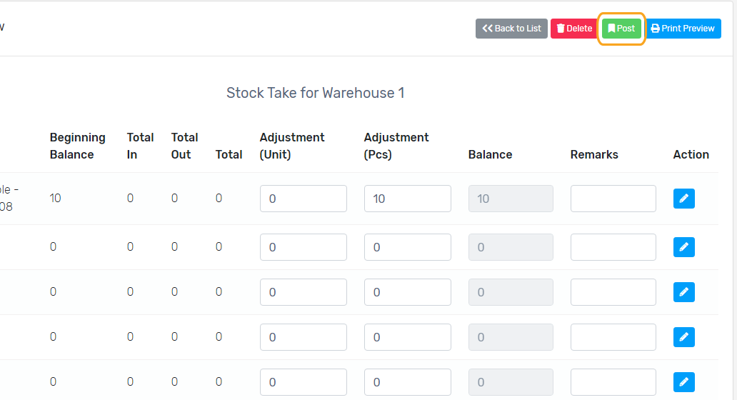 Adjust stock quantity | System SIA Help Center